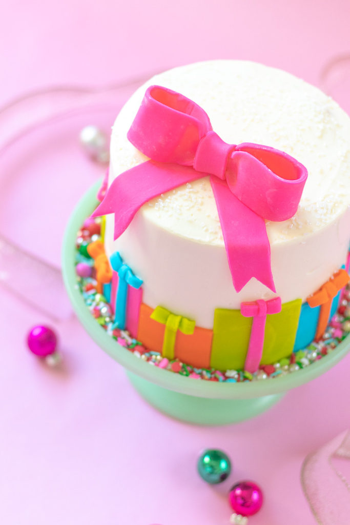 Colorful Christmas Gift Box Cake with Fondant Bow | Club Crafted