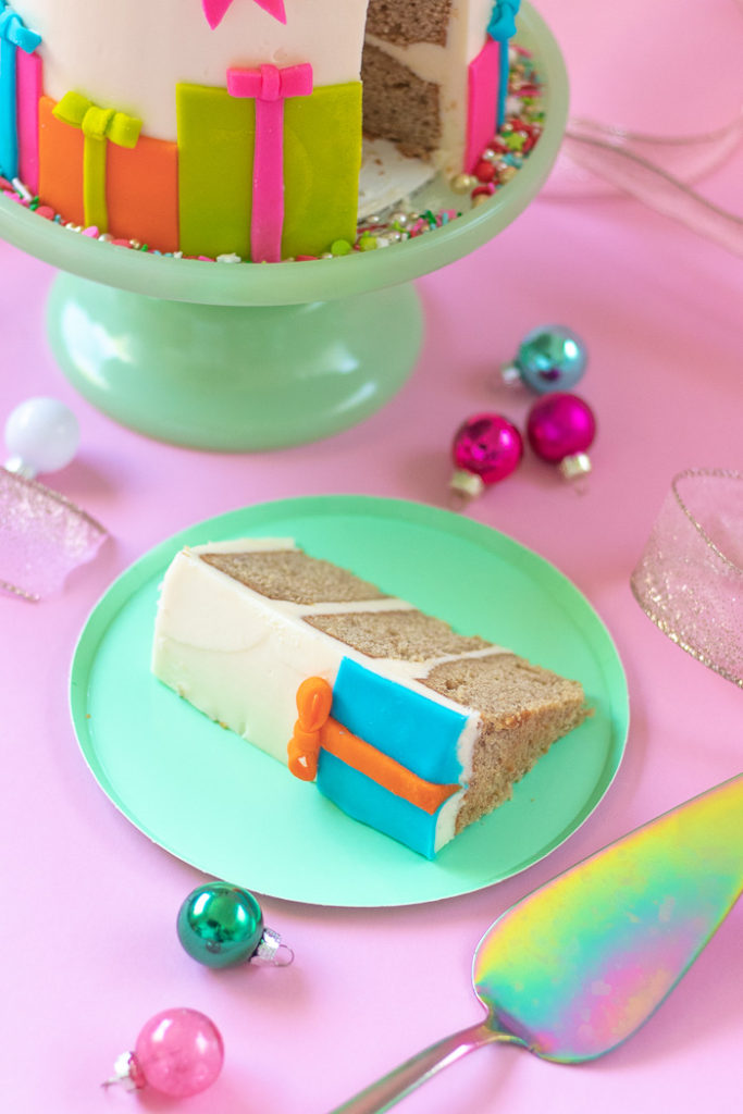 Colorful Christmas Gift Box Cake with Fondant Bow | Club Crafted